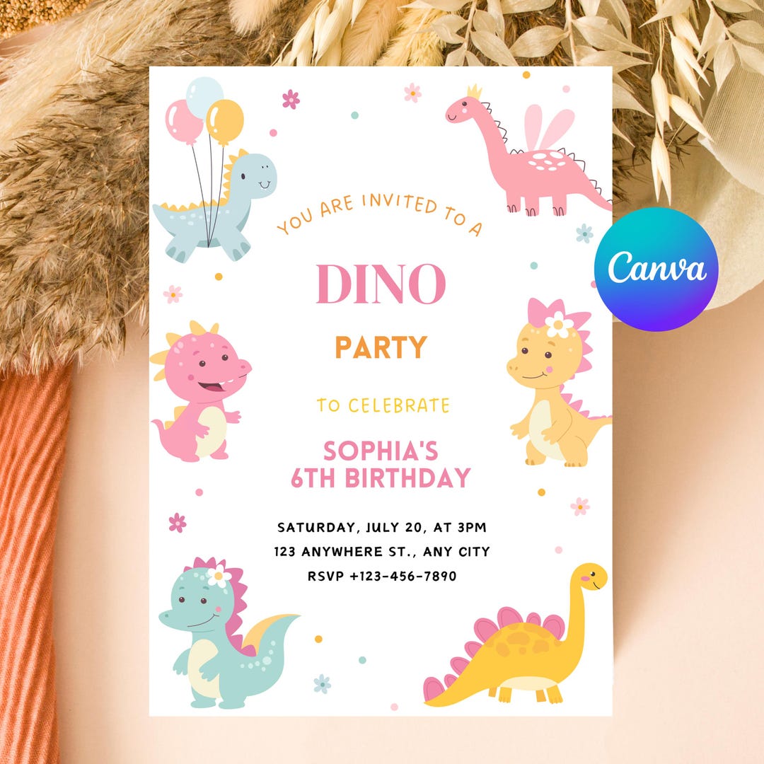 Editable Dinosaur Party Invitation Template Dino Dinosaur Jurassic ...