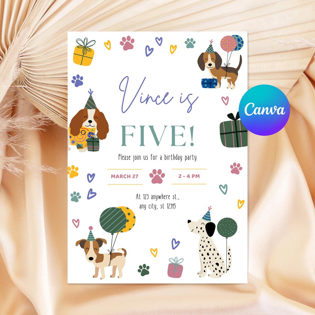 Editable Dog Birthday Party Invitation Template Puppy Invitation Animal ...