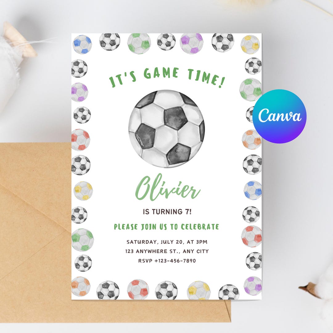 Editable Soccer Party Invitation Template Soccer Birthday Invitation ...
