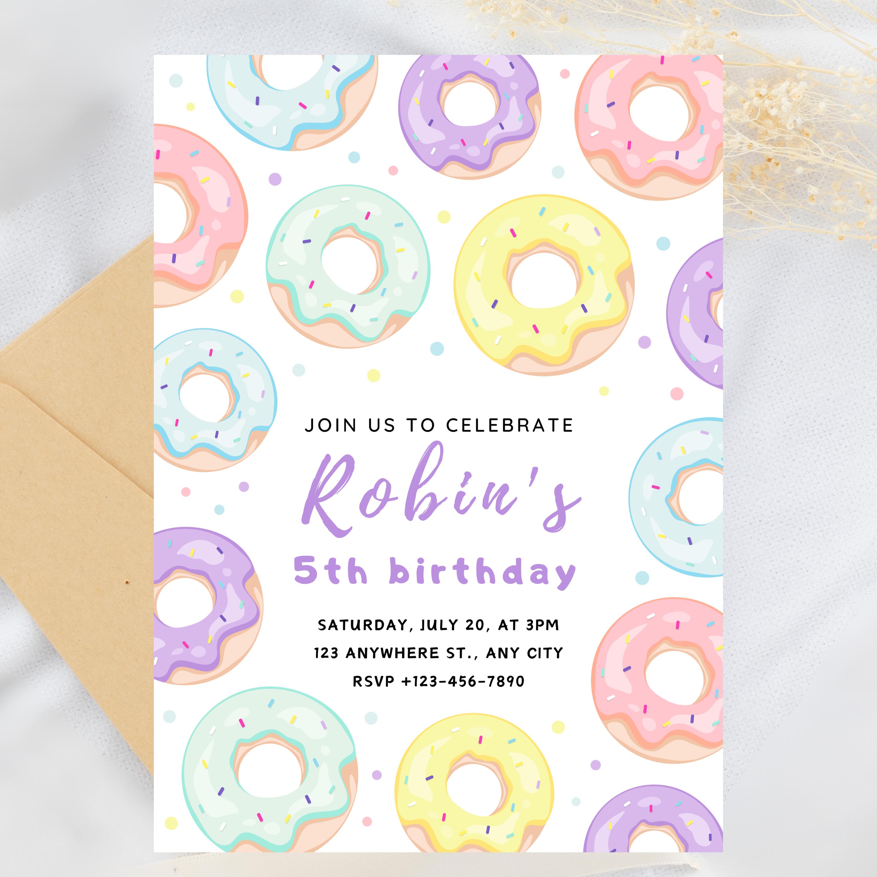 Editable Donut Party Invitation Template Donut Sweet Invitation Donut ...