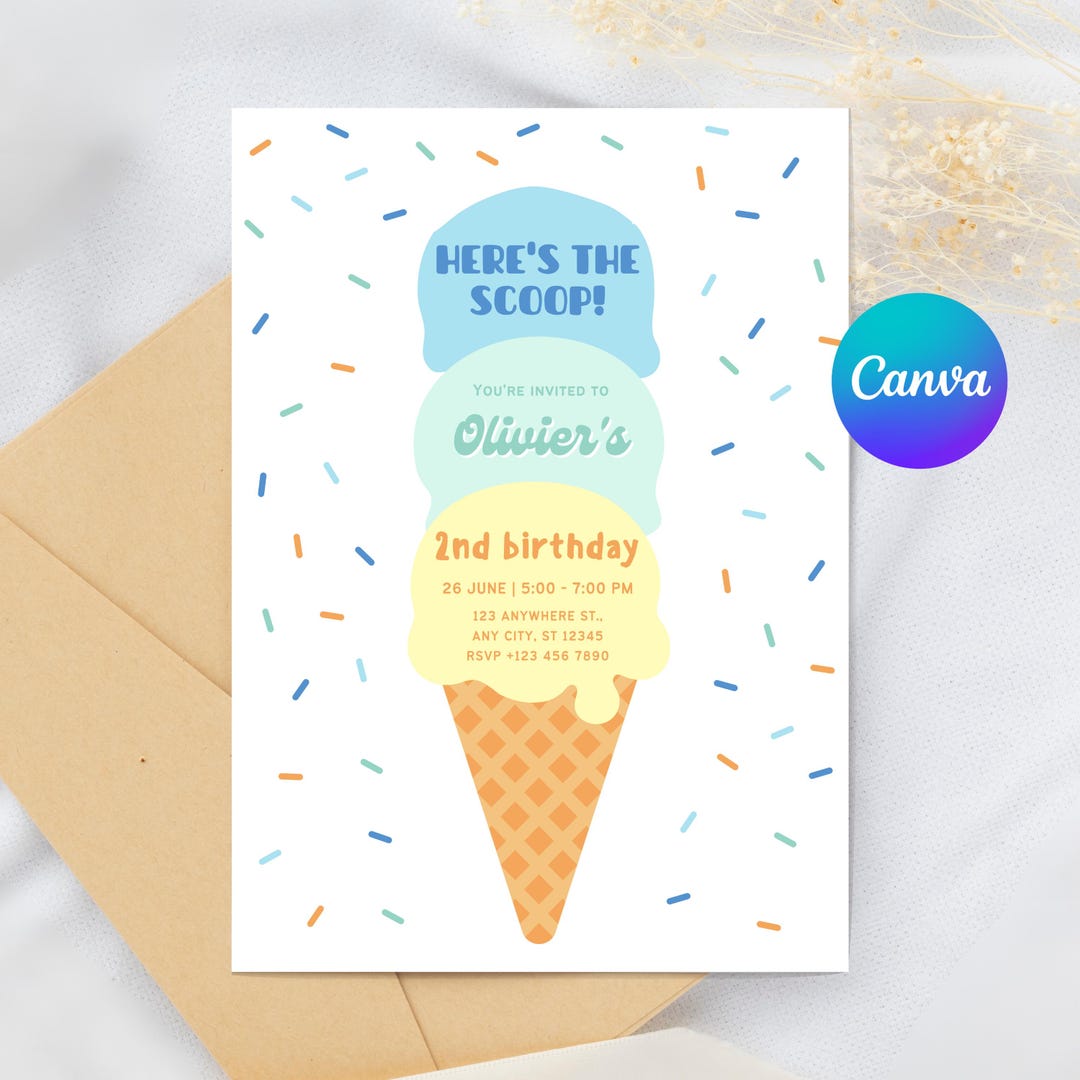 Editable Ice Cream Invitation Template Ice Cream Sweet Treat Lollypop ...