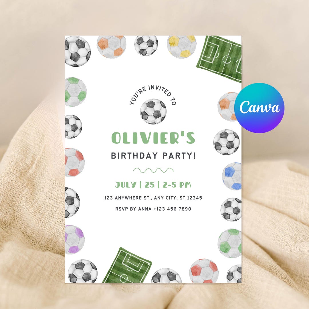 Editable Soccer Party Invitation Template Soccer Birthday Invitation ...
