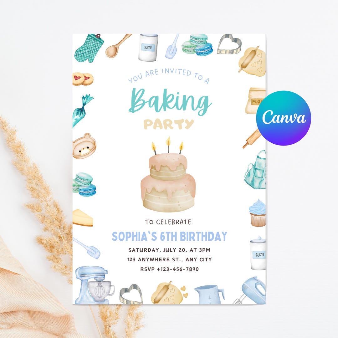 Editable Baking Birthday Party Invitation Template Baking Invitation ...