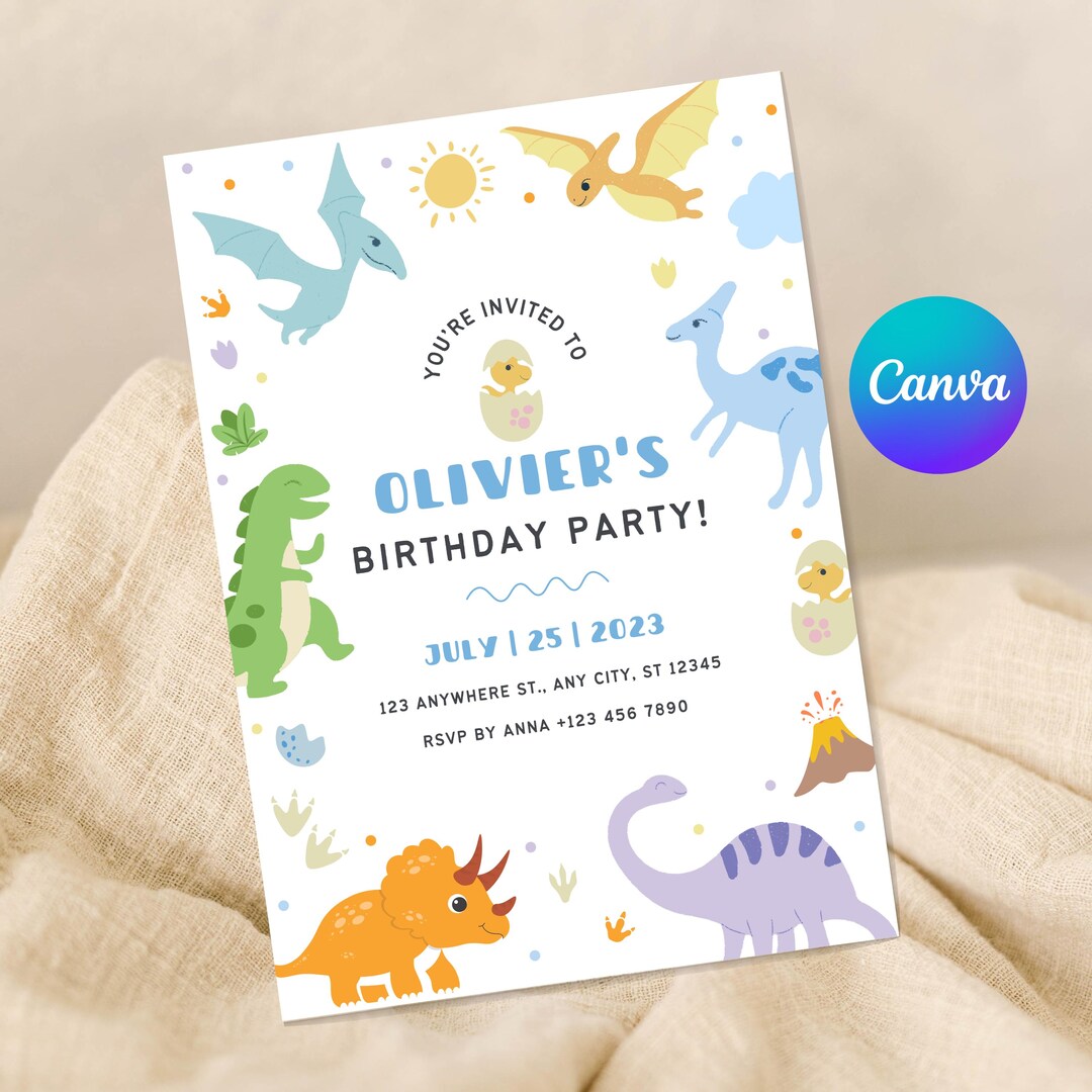 Editable Dinosaur Party Invitation Template Dino Dinosaur Jurassic ...