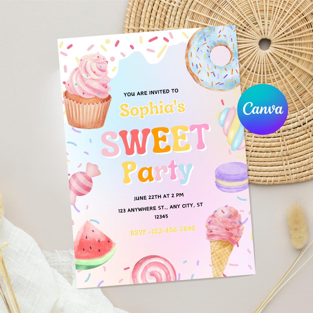 Editable Sweets Candy Birthday Party Invitation Template Sweet Candy ...