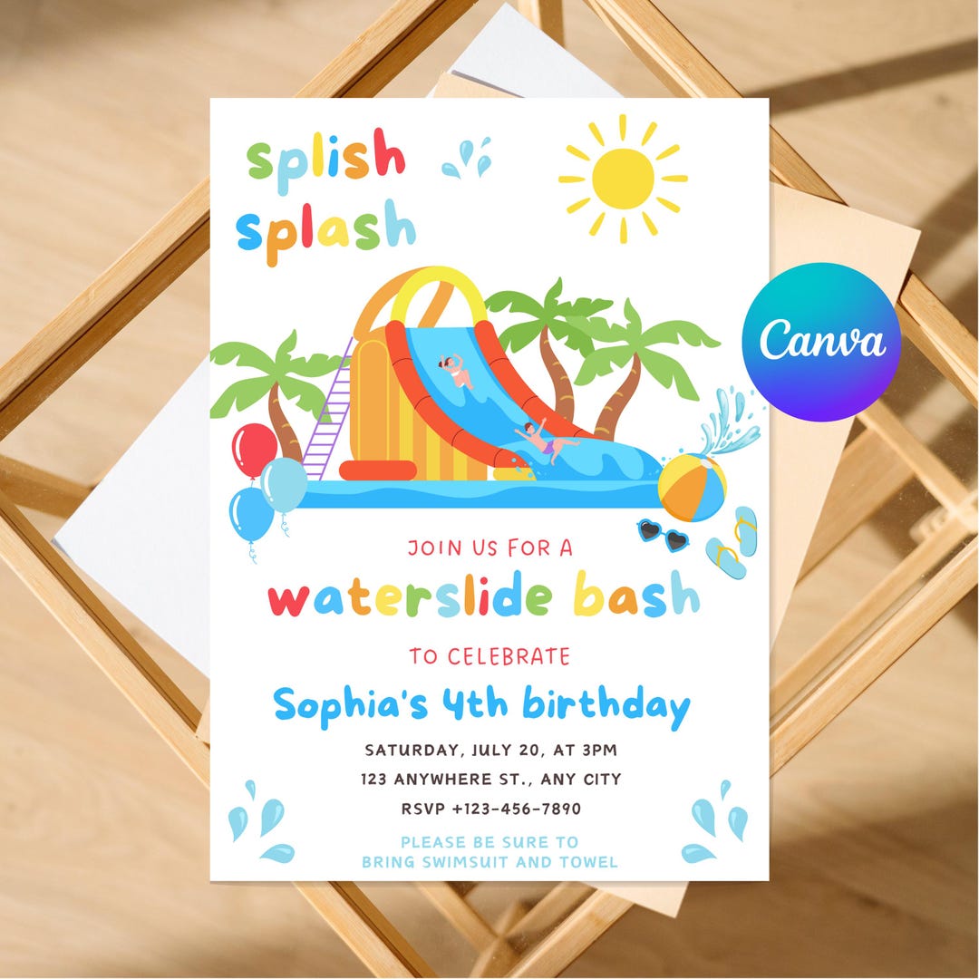 Editable Water Slide Birthday Invitation Template Waterslide Party ...