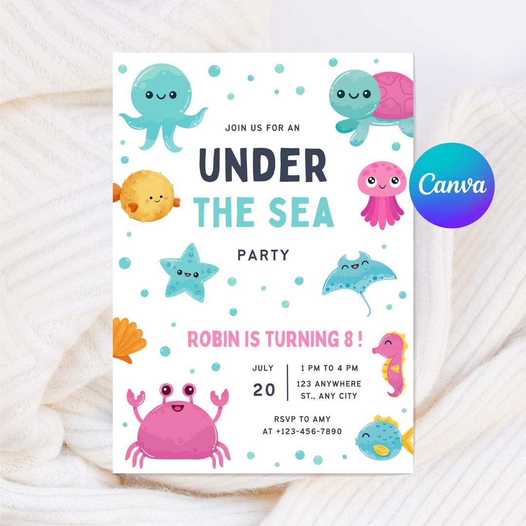 Editable Under the Sea Birthday Invitation Template Ocean Animals Party ...