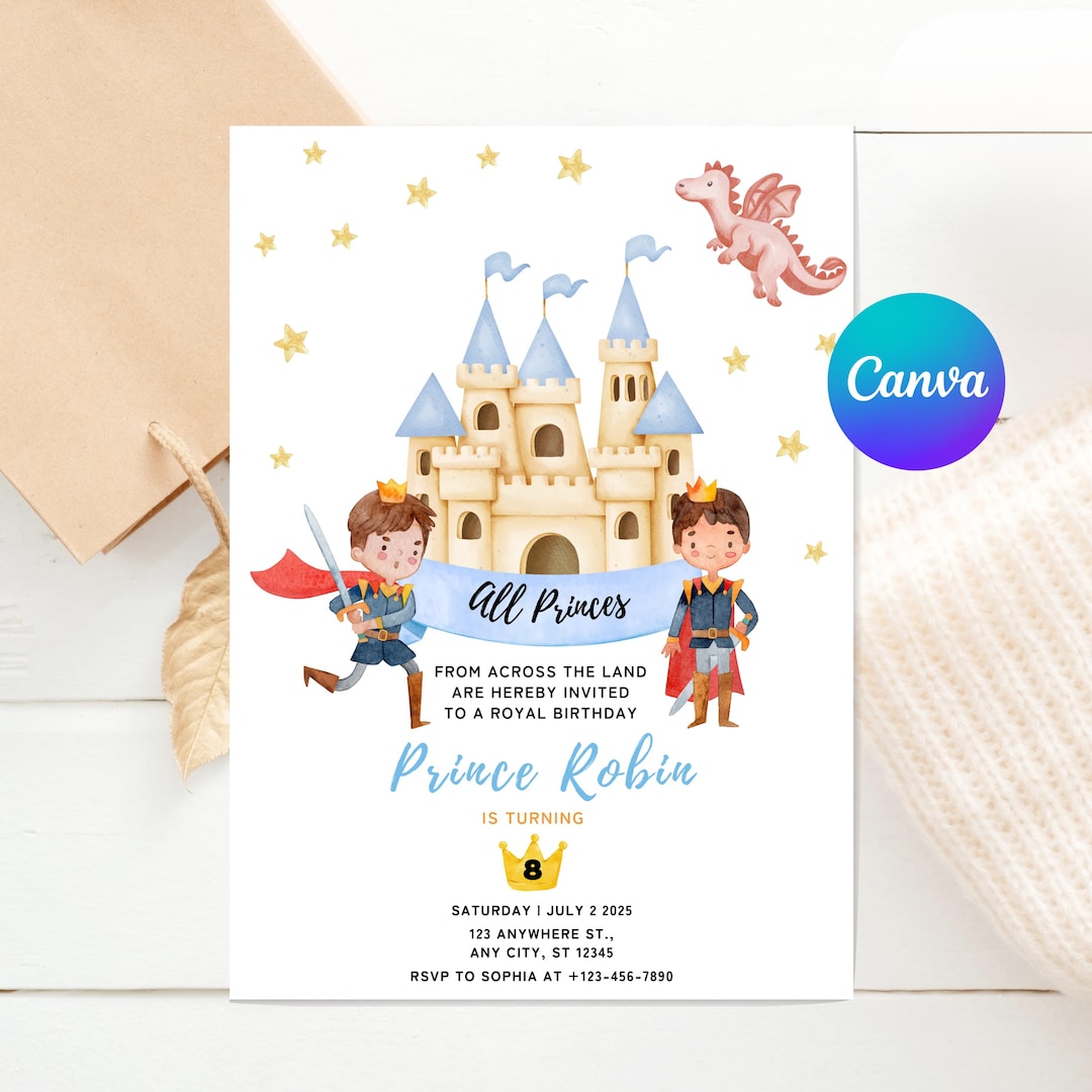 Editable Little Prince Birthday Party Invitation Template Royal Themed ...