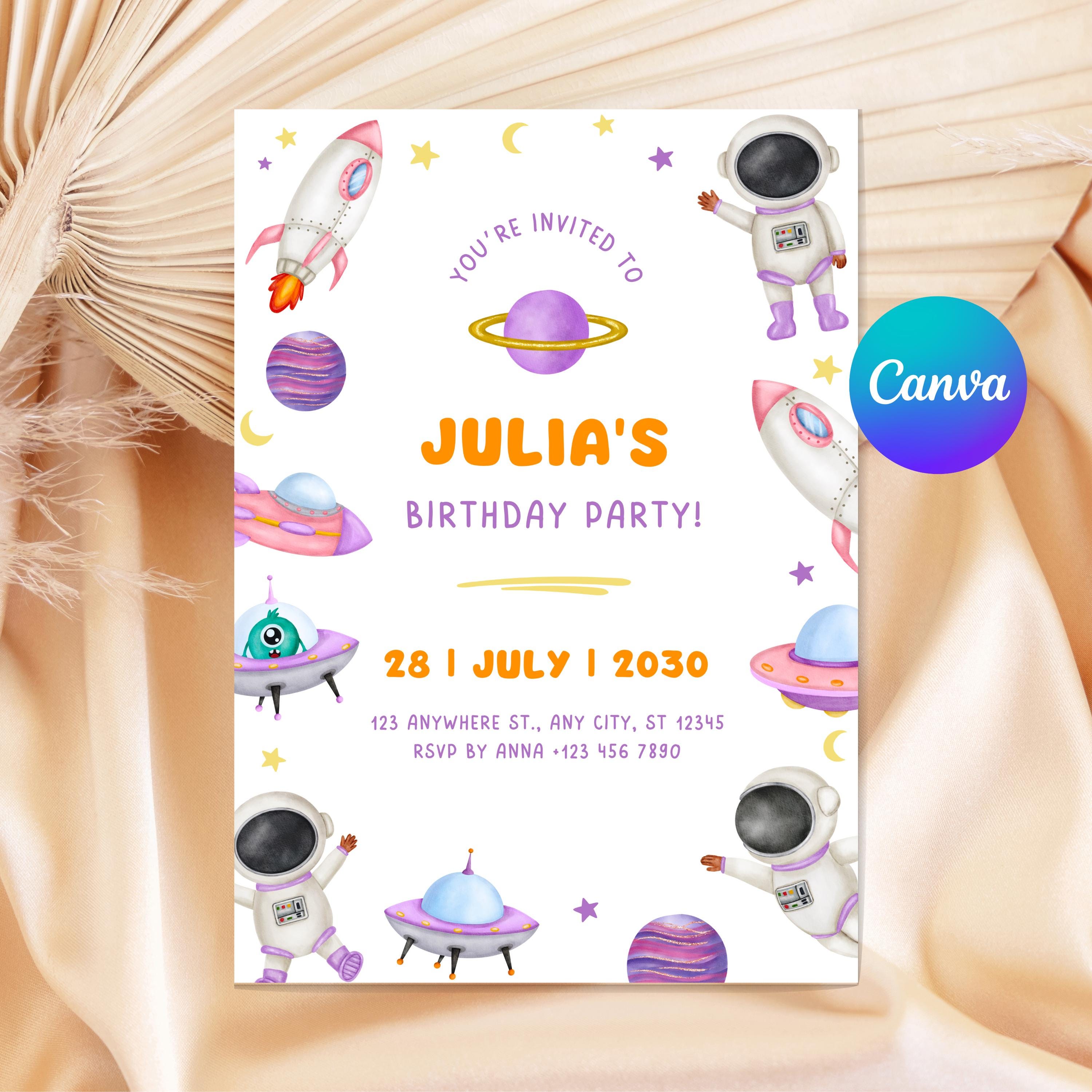 Editable Outer Space Birthday Invitation Template Planets Rocket Ship ...