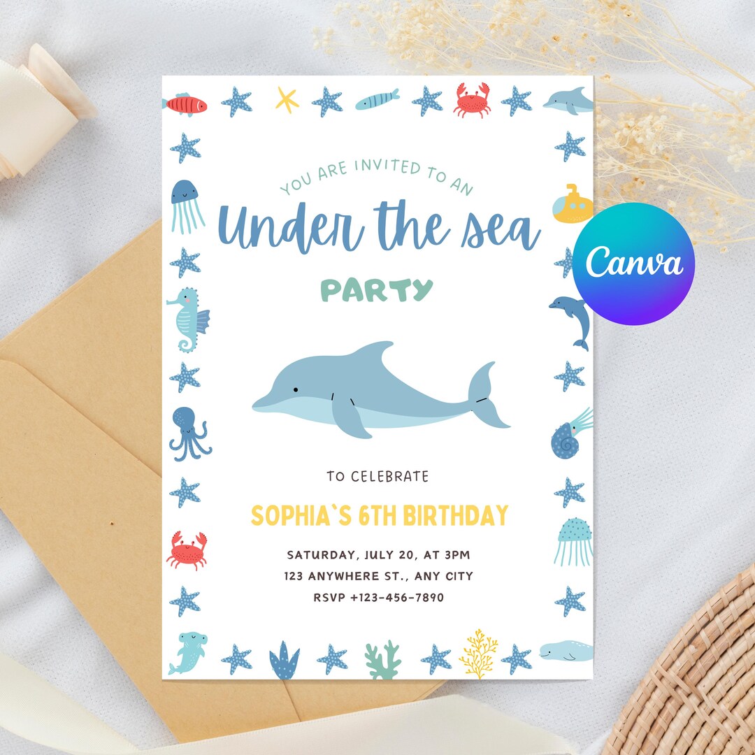 Editable Under the Sea Birthday Invitation Template Ocean Animals Party ...