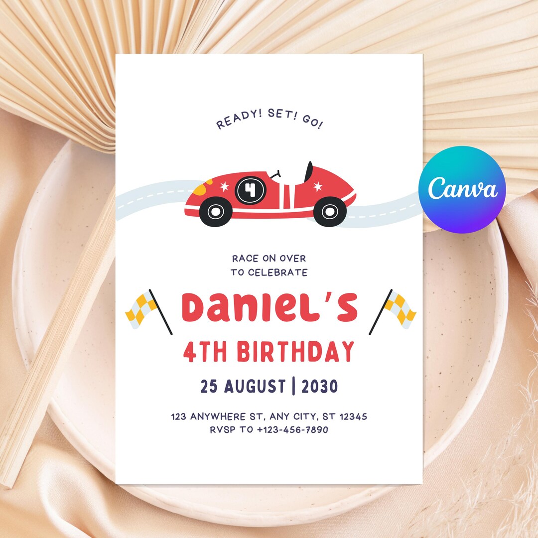 Editable Racing Car Birthday Invitation Template Race Car Birthday ...