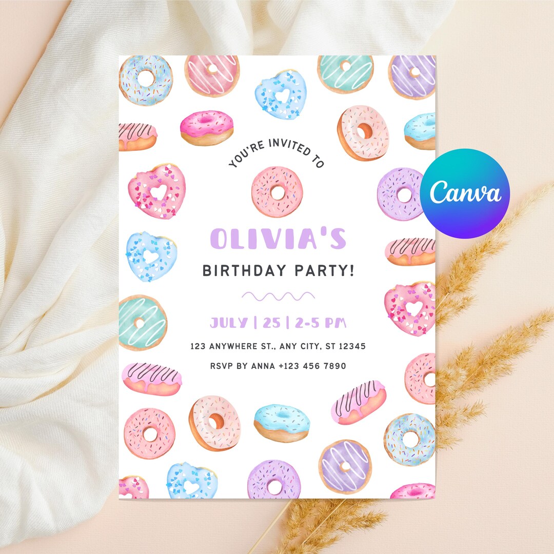 Editable Donut Party Invitation Template Donut Sweet Invitation Donut ...