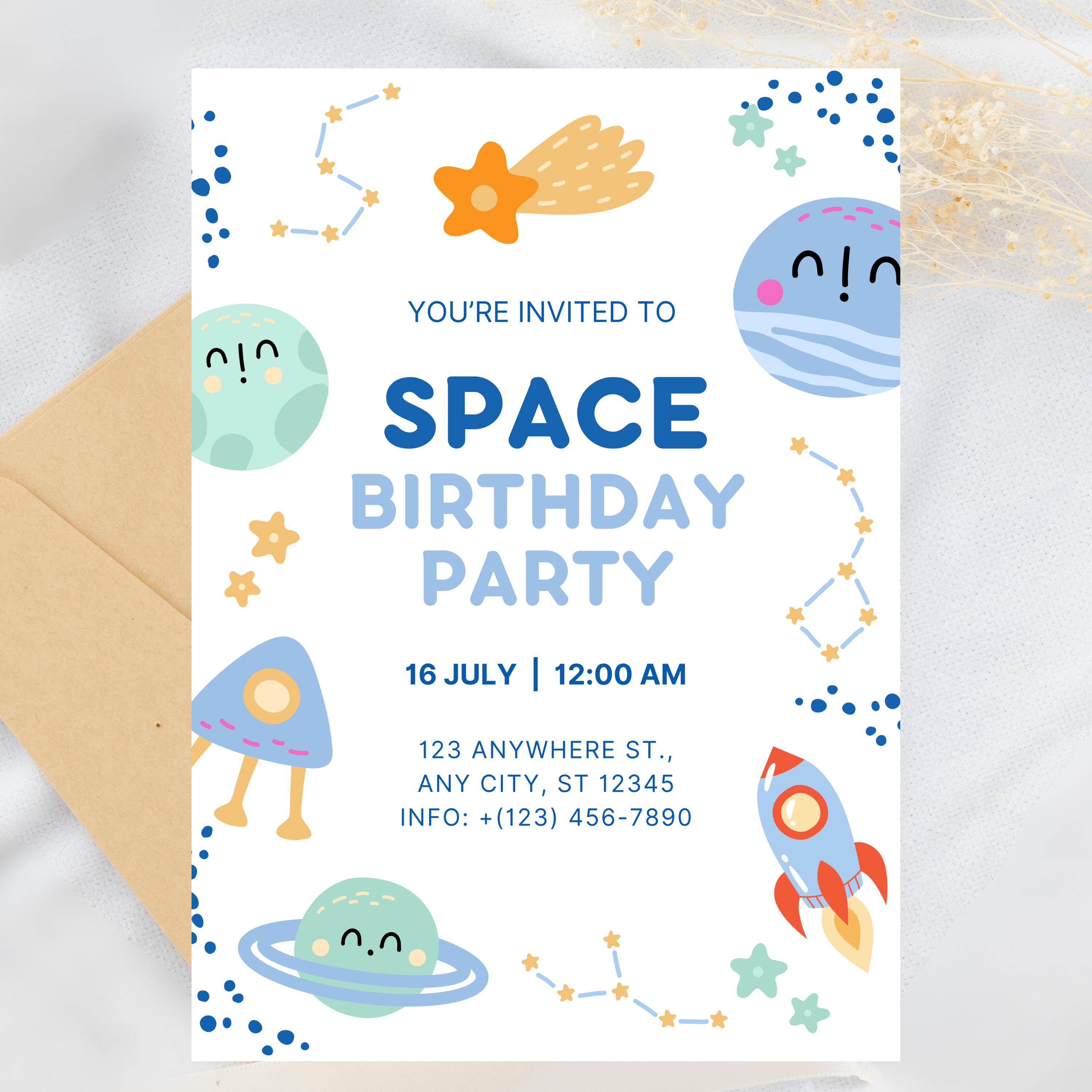 Editable Outer Space Birthday Invitation Template Planets Rocket Ship ...