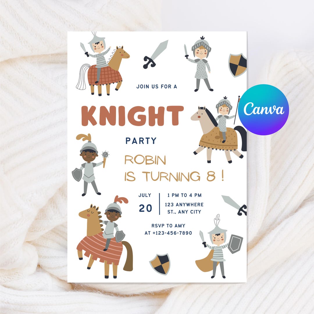 Editable Knight Birthday Party Invitation Template Knight Boy Royal ...