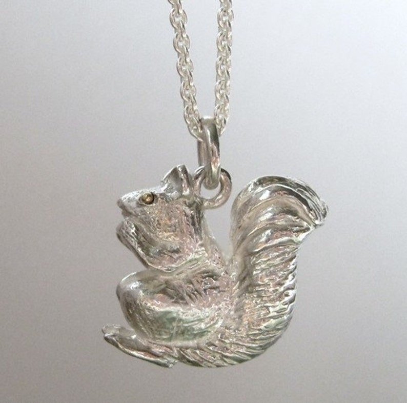 Squirrel Pendant Charm 18k Gold Eyes Sterling Silver - Etsy