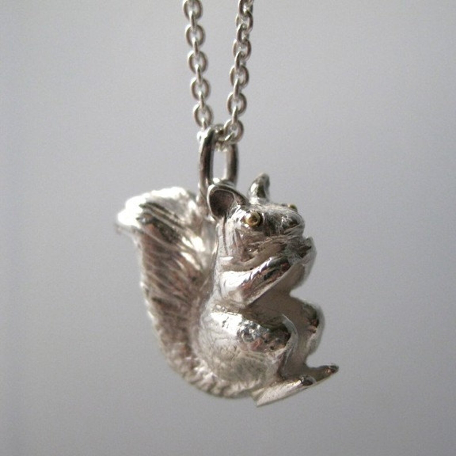 Squirrel Pendant Charm 18k Gold Eyes Sterling Silver - Etsy
