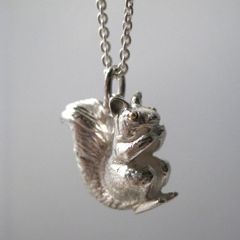Squirrel Pendant Charm 18k Gold Eyes Sterling Silver - Etsy