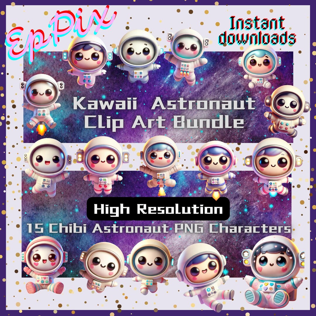 Kawaii Astronaut Clip Art Bundle 15 Chibi Astronauts High Resolution - Etsy