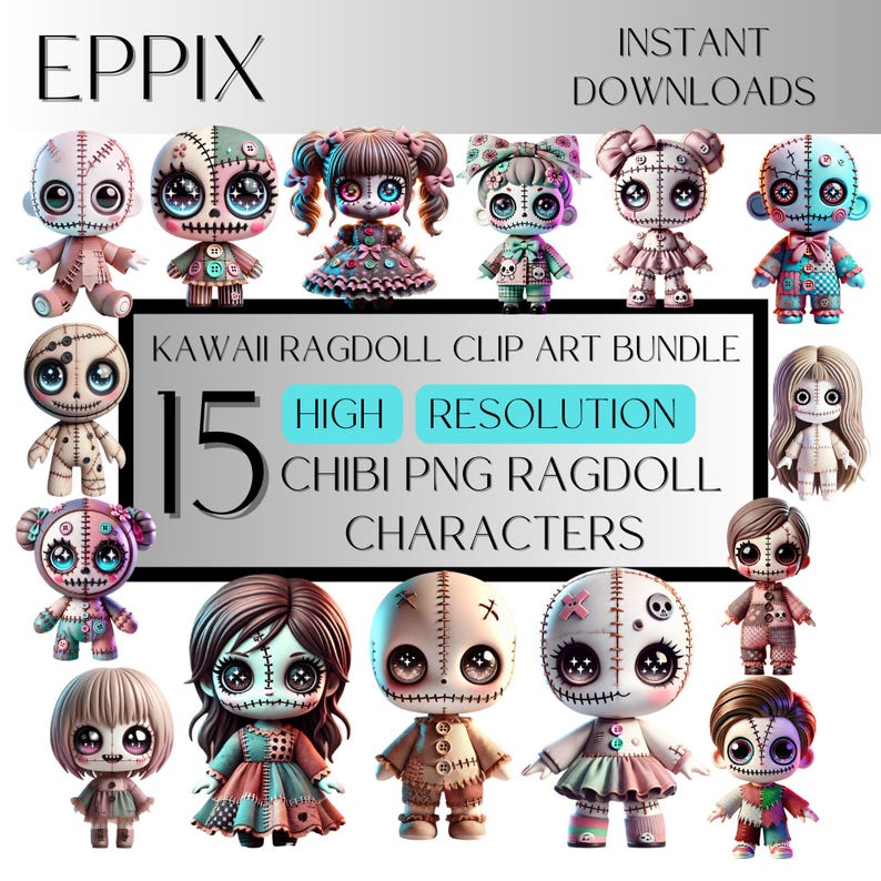 Kawaii Ragdoll Clip Art Bundle 15 High Resolution Chibi PNG Characters ...