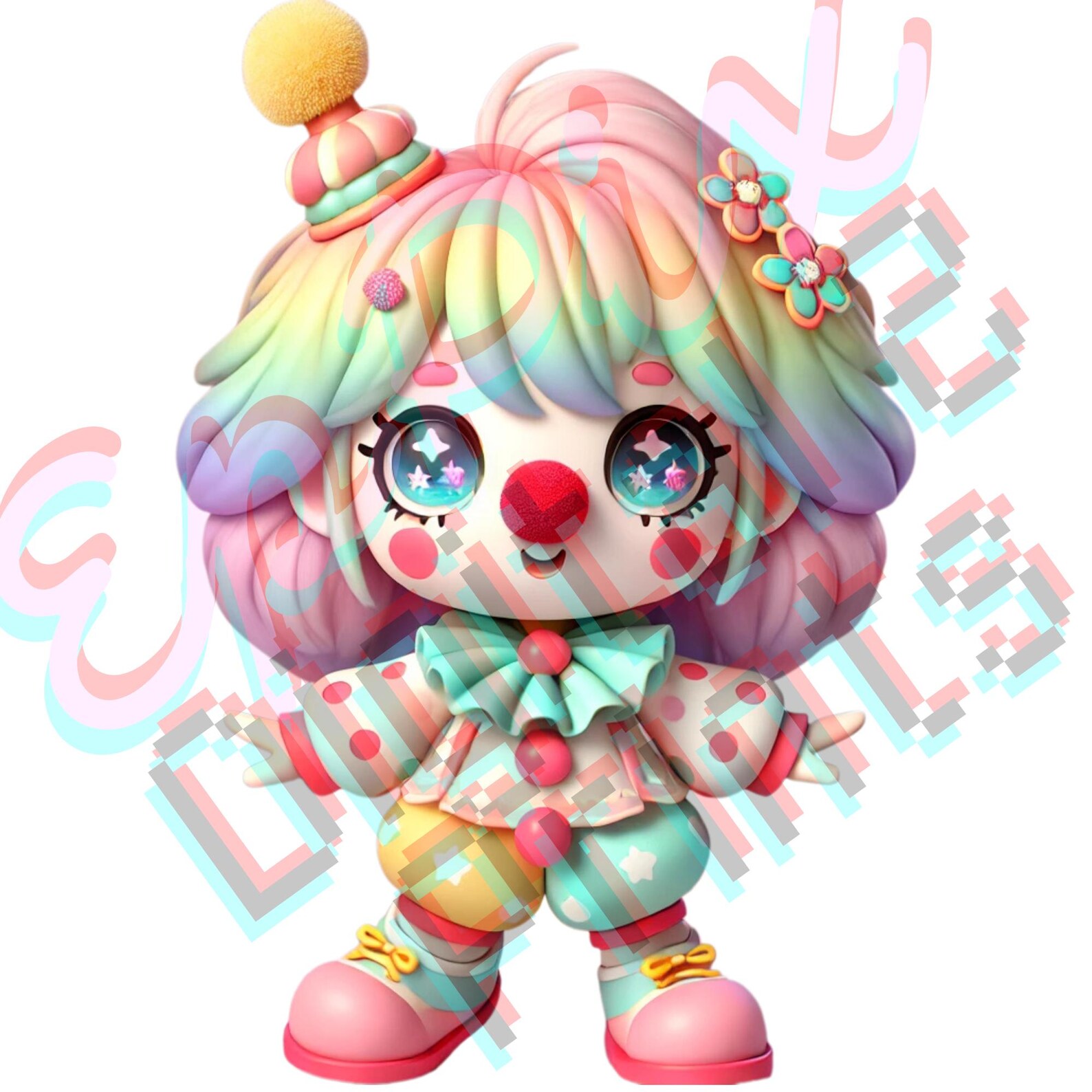 Kawaii Clown Clip Art Bundle 17 High-resolution Chibi PNG Characters ...