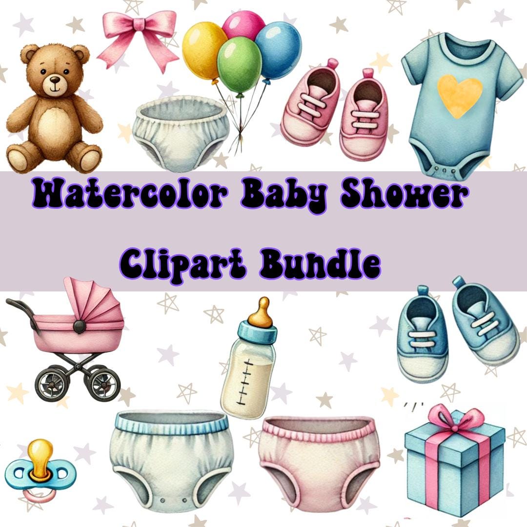 Watercolor Baby Shower Clipart Bundle - Cute Baby Essentials Digital ...