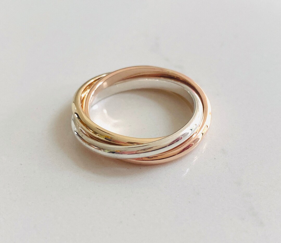 9ct Gold & Silver Interlocking Wedding Ring, Yellow Gold, Rose Gold ...