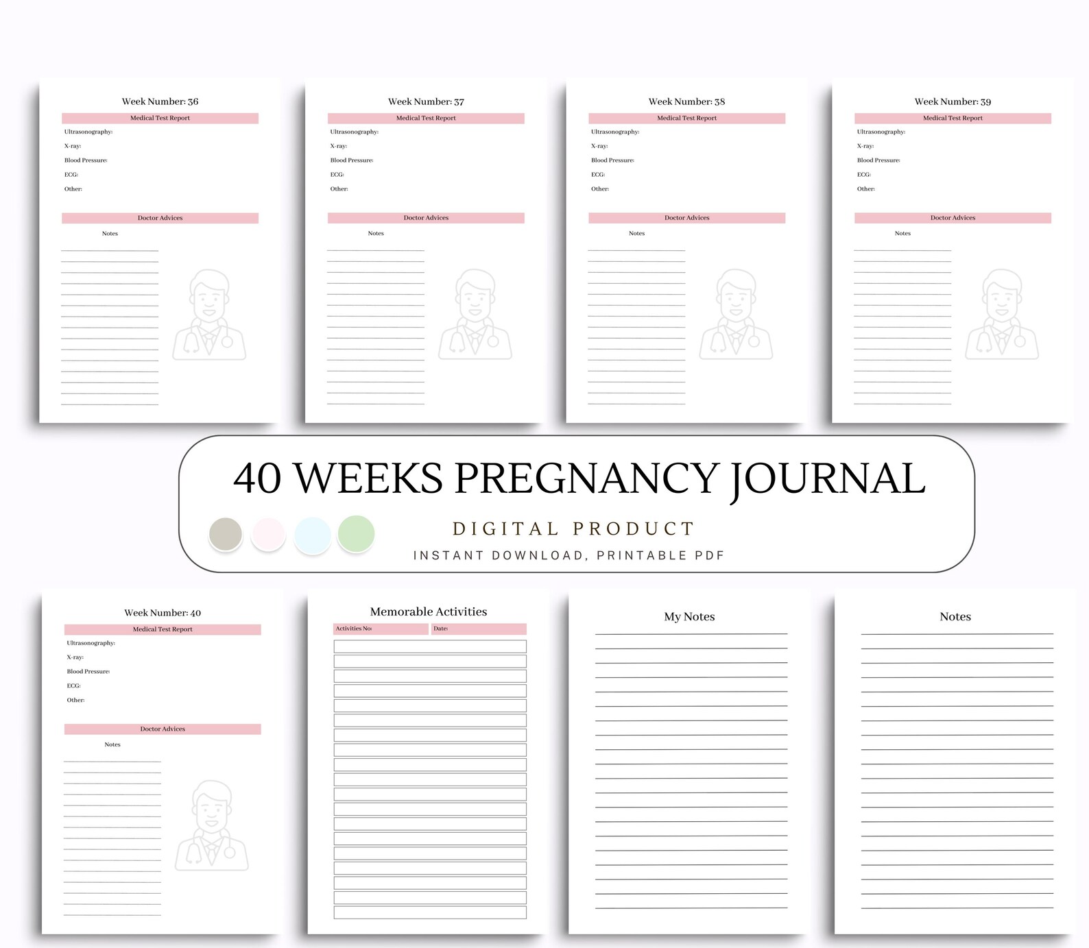40 Weeks Pregnancy Journal, Pregnancy Tracker, Baby Bump Diary, Memory ...