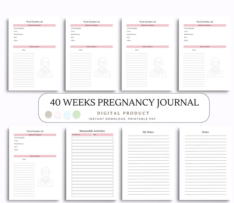 40 Weeks Pregnancy Journal, Pregnancy Tracker, Baby Bump Diary, Memory ...