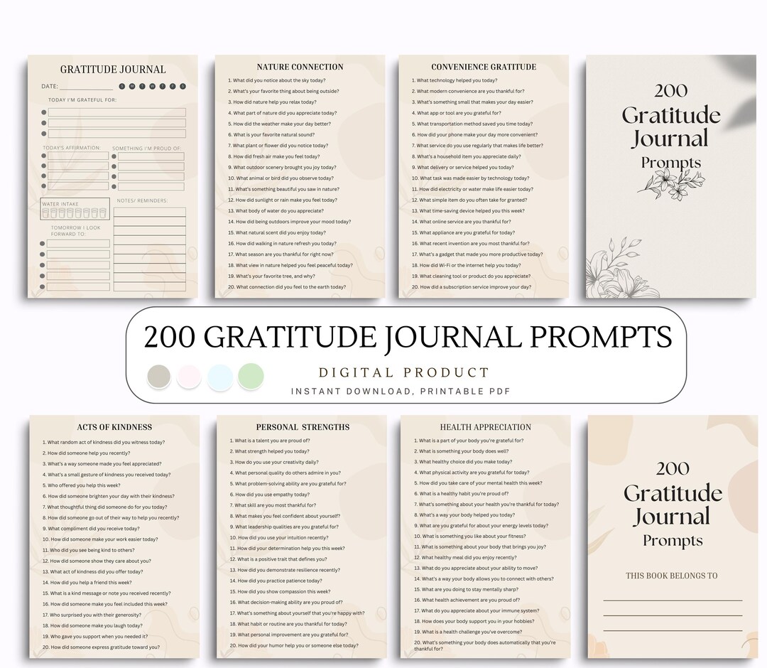 200 Gratitude Journal Prompts, Writing Prompts Notebook, Mindfulness ...
