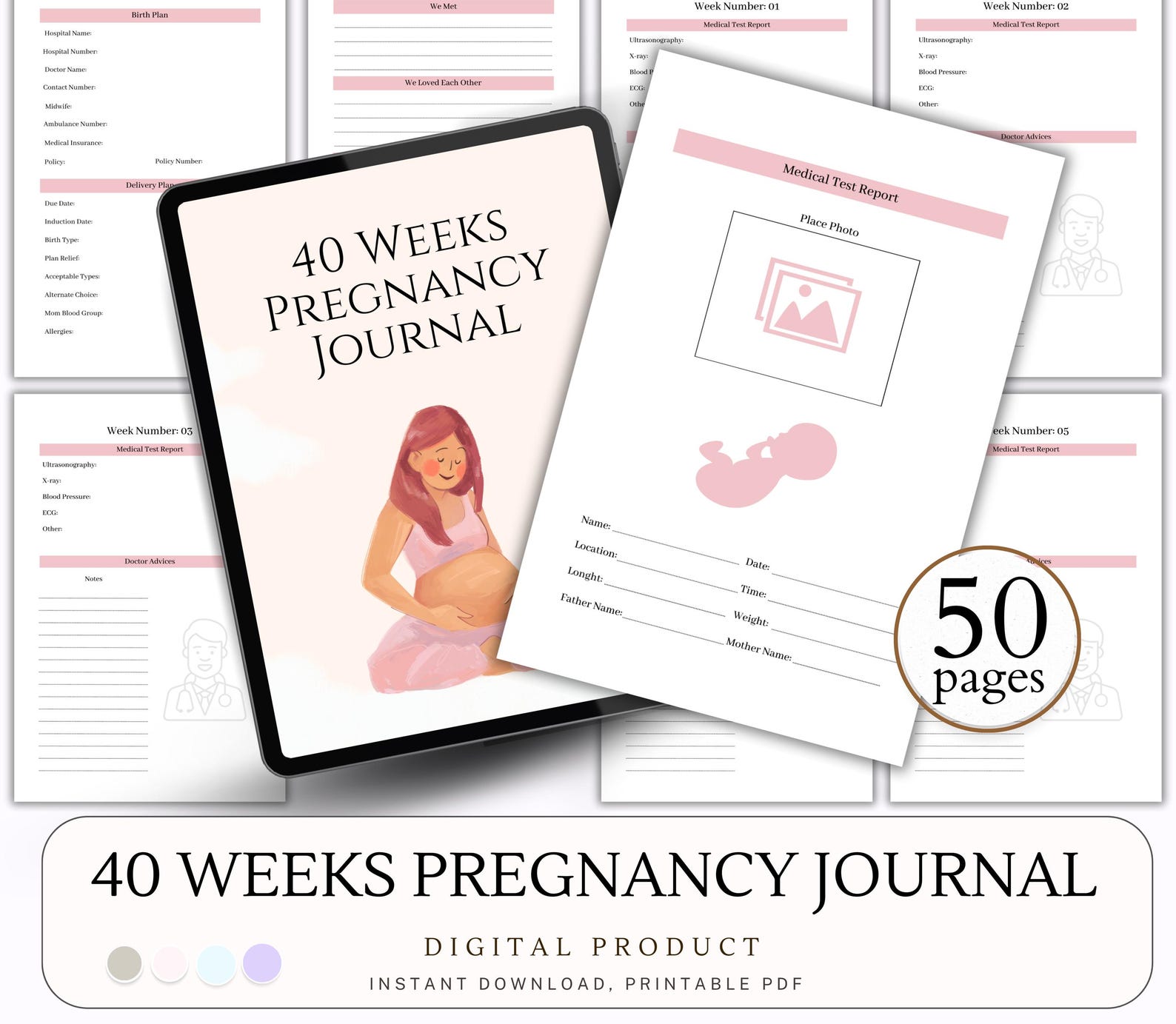 40 Weeks Pregnancy Journal, Pregnancy Tracker, Baby Bump Diary, Memory ...
