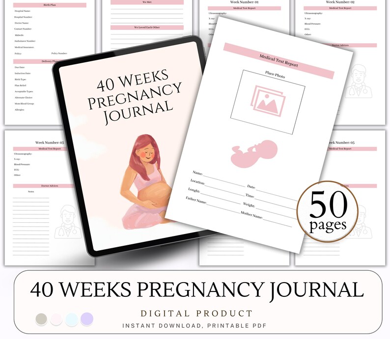 40 Weeks Pregnancy Journal, Pregnancy Tracker, Baby Bump Diary, Memory ...