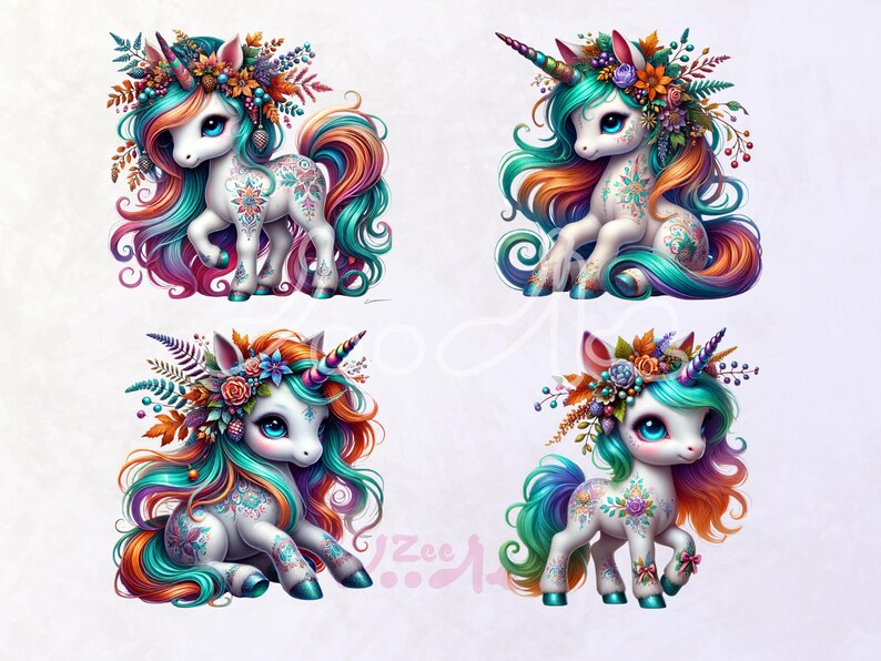 Rainbow Unicorn Clipart, Set of 12 High-quality JPEG, 300 DPI, Fantasy ...