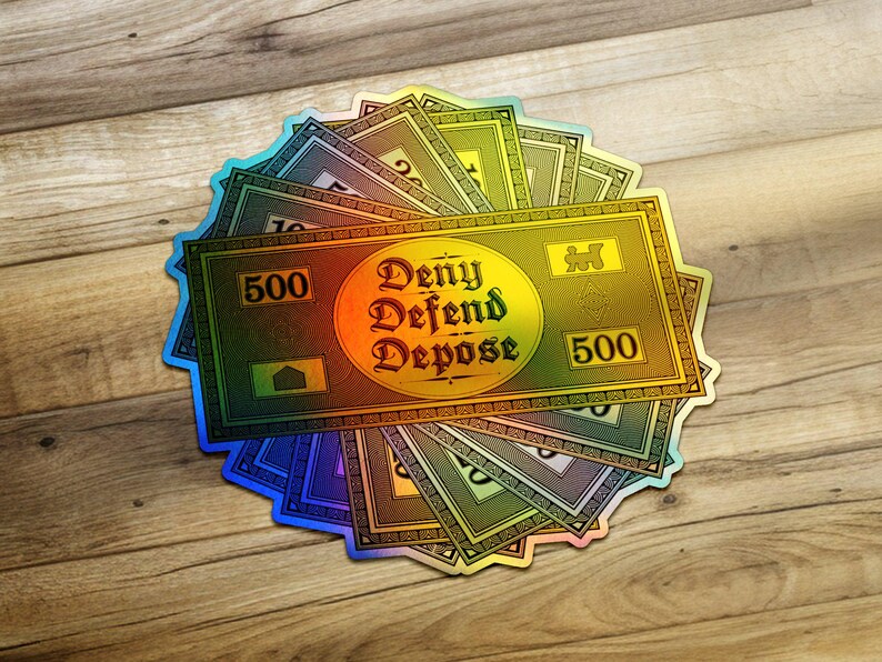 DENY DEFEND DEPOSE Monopoly Inspired Money Stickers, Fun Board Game ...