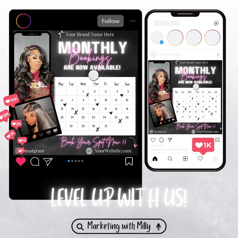 Monthly Booking Calendar Flyer: Salon Appointment Template (canva) - Etsy