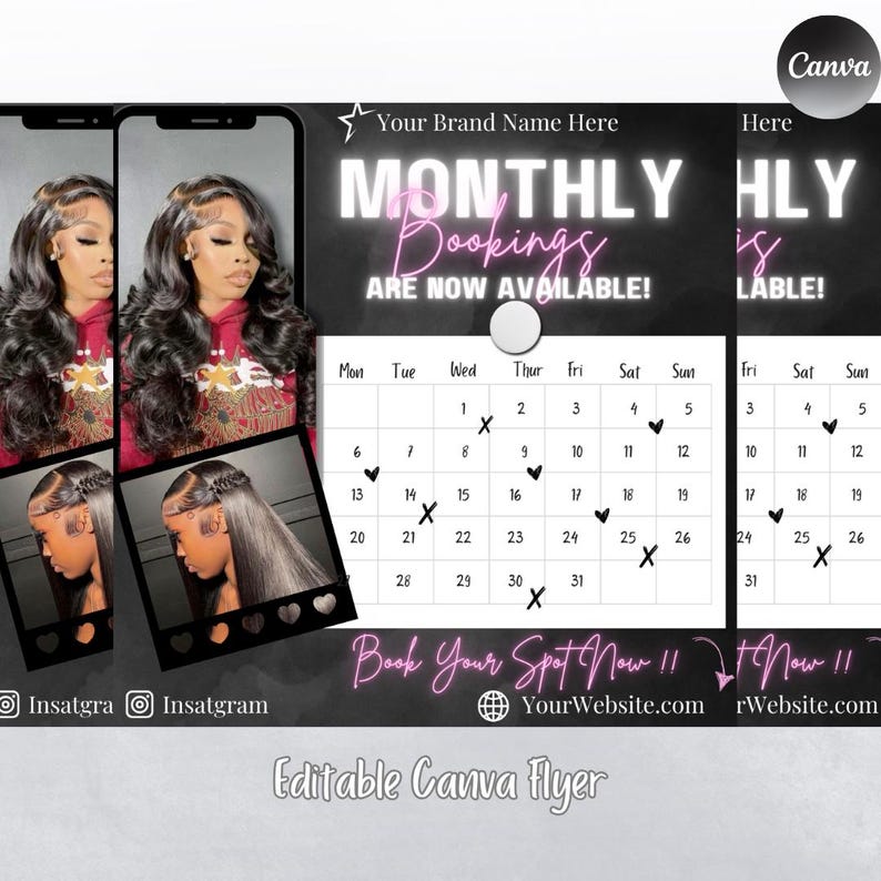 Monthly Booking Calendar Flyer: Salon Appointment Template (canva) - Etsy