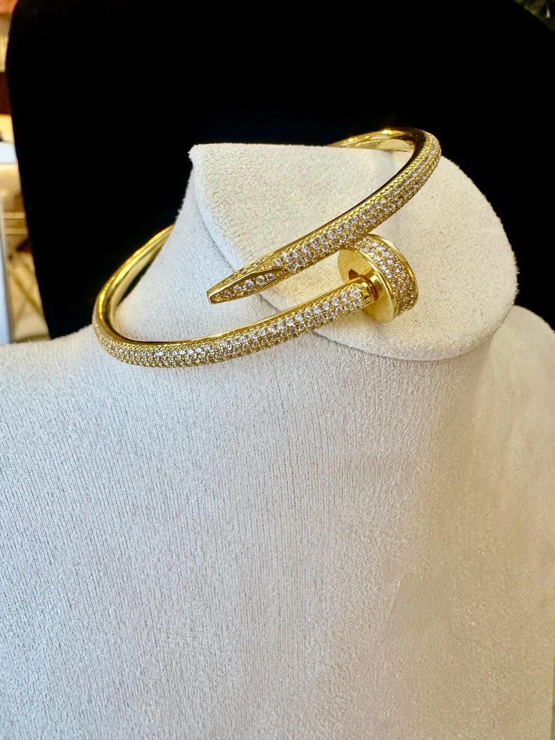 Nail Bangle With Cubic Zirconia. Gold Tone. - Etsy