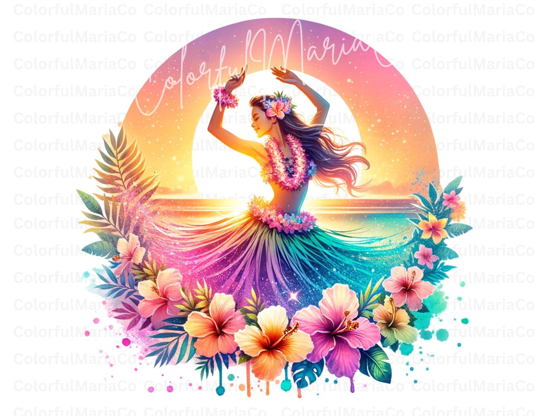 Hawaii Girl Dancing Sunset PNG, Tropical Island Clipart (digital ...
