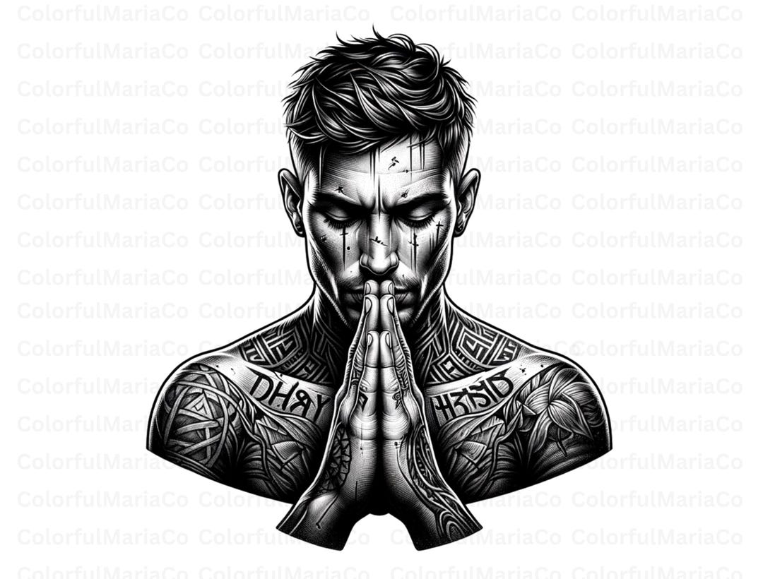Tattoo Man Praying Png, Praying PNG, Streetwear Png, Gangsta Png ...