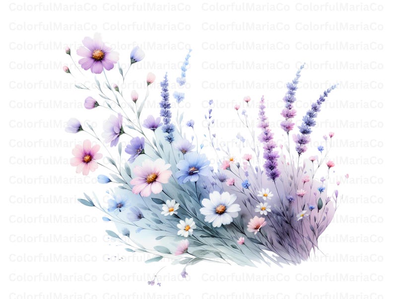 8 PNG Wildflower Flowerbed Clipart, Wild Flowers, Printable Watercolor ...