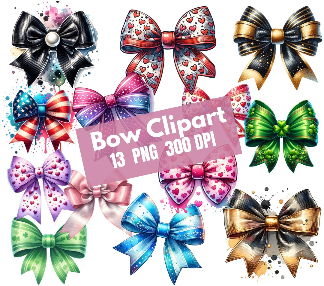 13 Bows Clipart PNG Bundle, Colorful Coquette Bow, Silk Coquette Bow ...