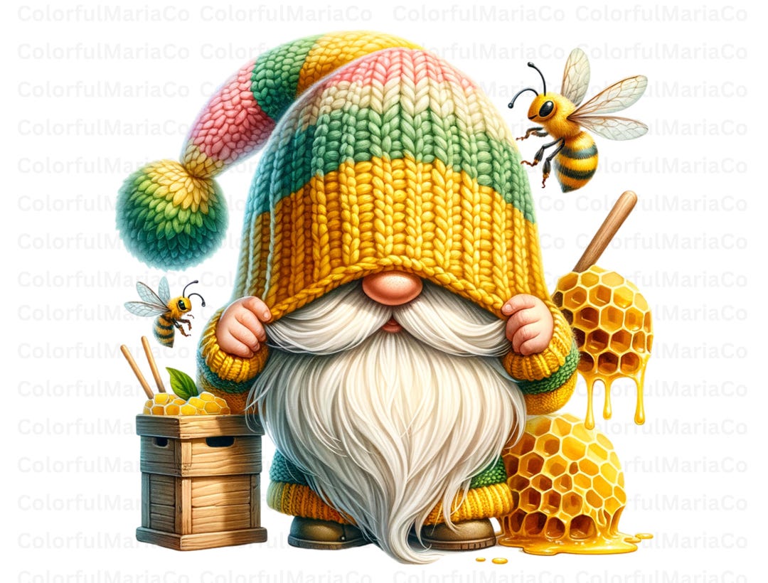 Honey Bee Garden Gnome Clipart: Watercolor Flower Gnomes With Bees ...
