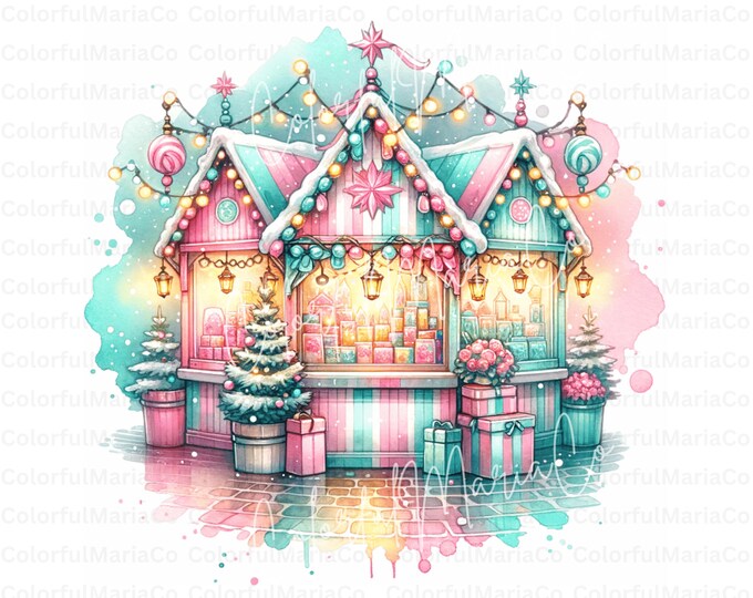 11 Christmas House Clipart, Winter Landscape, Printable Watercolor ...