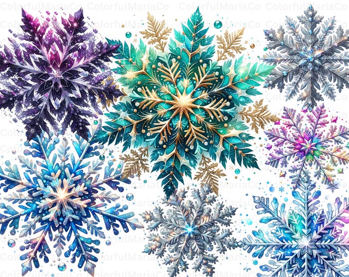 10 Watercolor Snowflake Clipart • PNG/JPEG Winter Images for Christmas ...