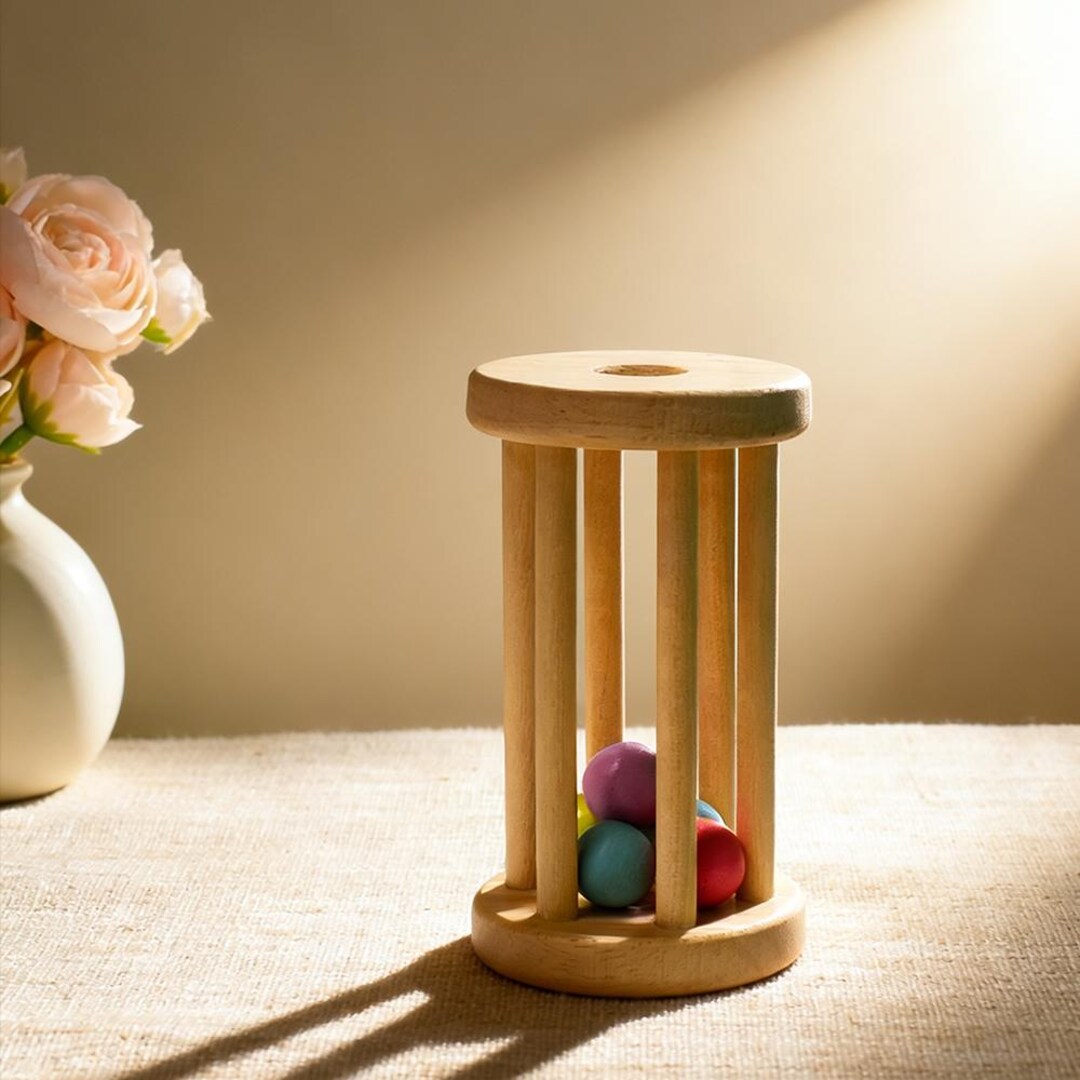 Montessori Wooden Toy – Bell Cylinder – Ball Rattle Set – Natural ...