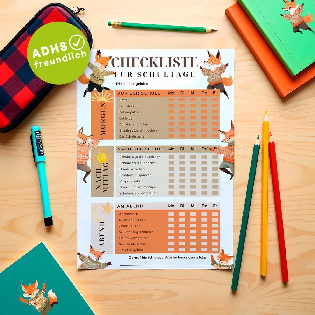 Fuchs Checklist for Children With ADHD – Printable Daily Schedule for ...