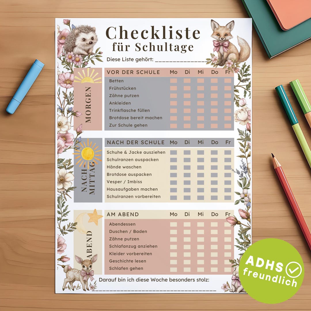 ADHD Checklist for School – Forest Animals Design for Children ...