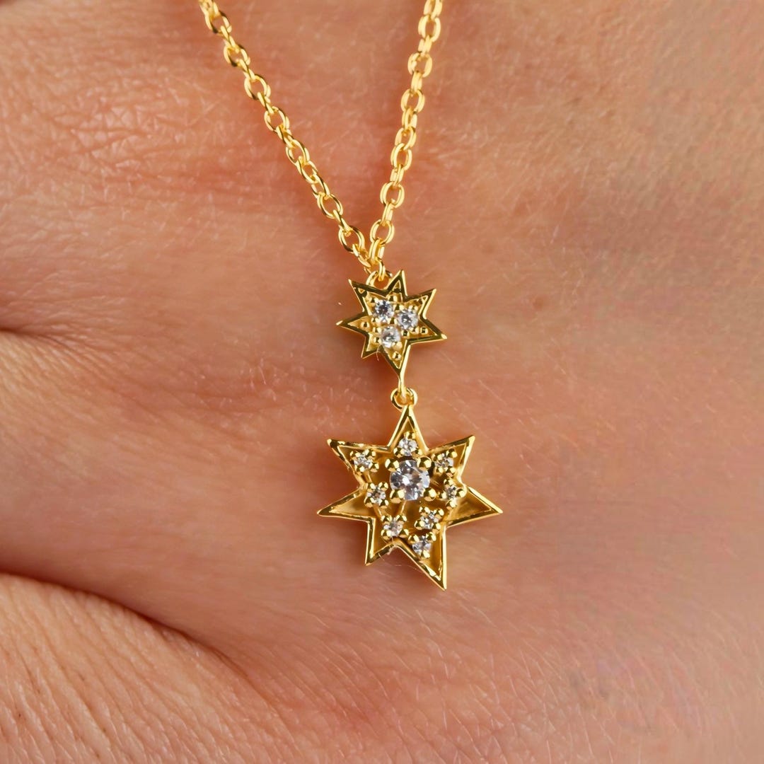 14k Solid Gold Star Necklace Small Star Necklace/friend Gift, Simple ...