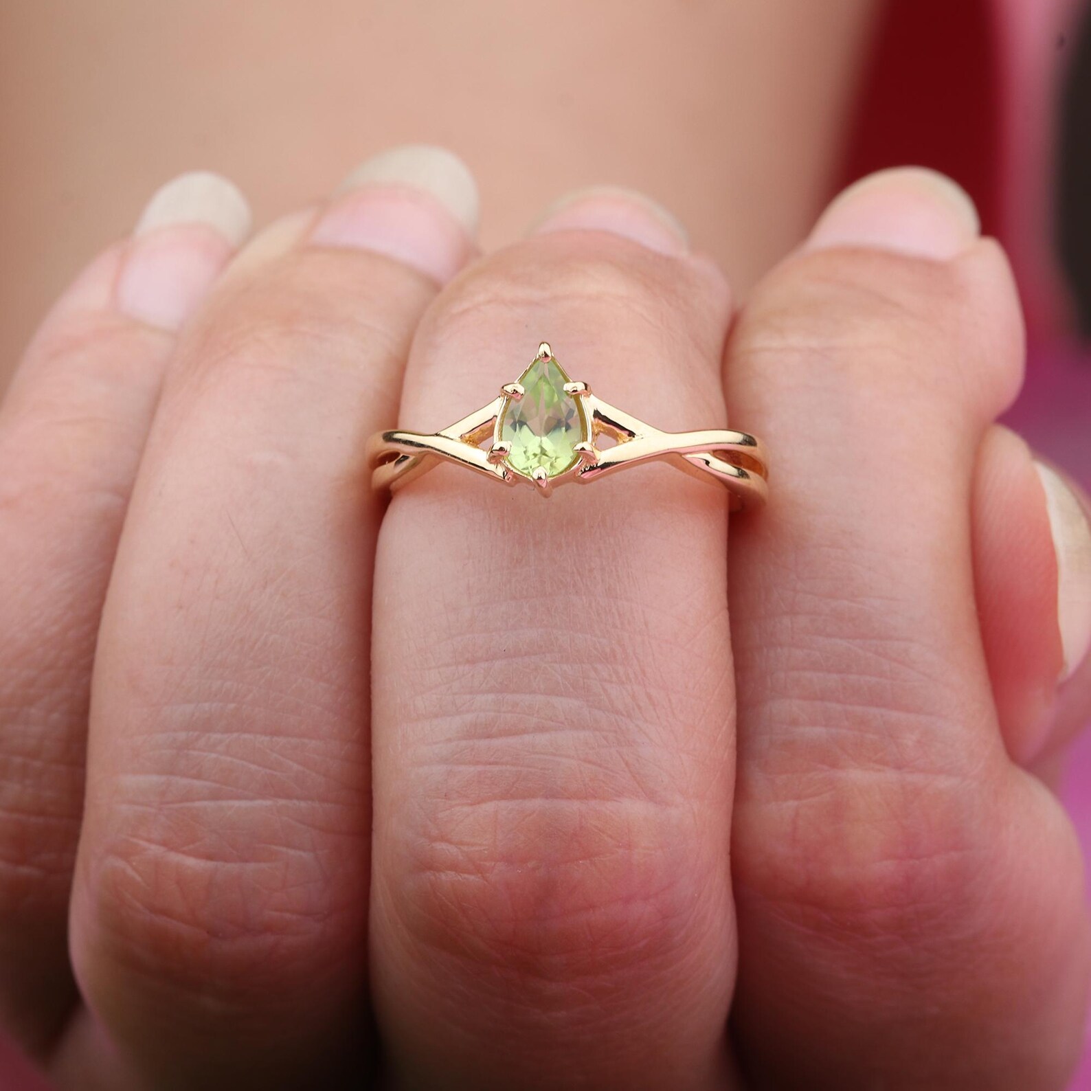 14k Solid Gold Peridot Birthstone Ring, Pear Shape Peridot, Solid Gold ...