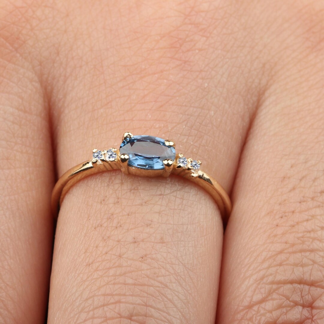 Genuine Luster Blue Sapphire Diamond Ring September Birth Stone ...