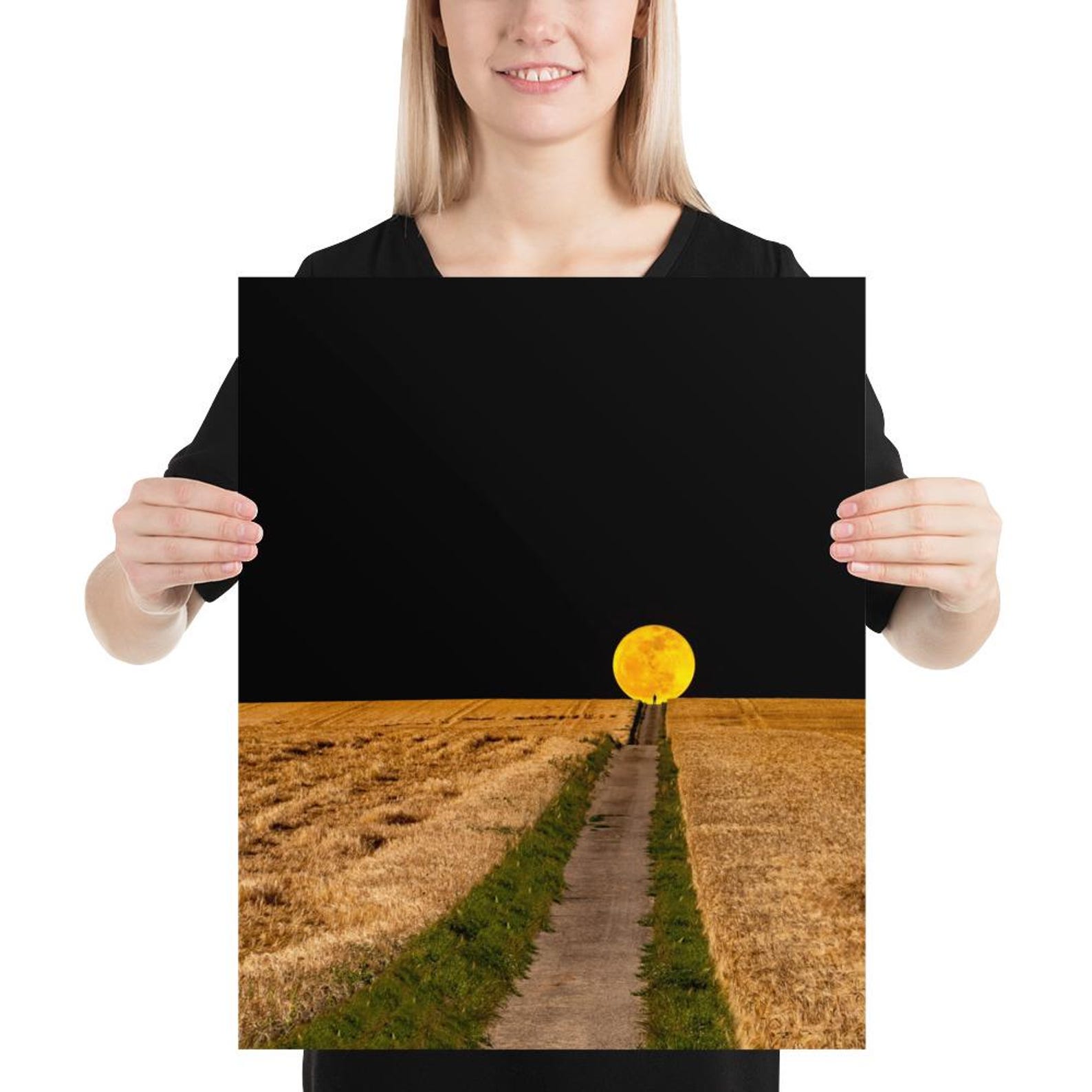 Moon Path Art Print, Golden Field Poster - Etsy